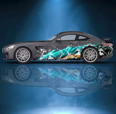 Polygonal splash ink Car side sticker vinyl racing Abstract Decal For ...