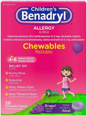 Benadryl Children's Allergy Chewable Tablets, Grape Flavored 20 ea ...