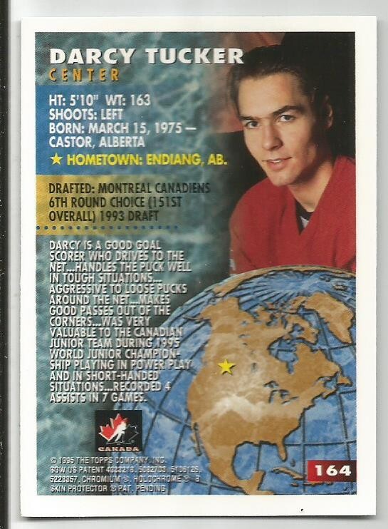 DARCY TUCKER 1994-95 TOPPS FINEST WJC CANADA ROOKIE CARD MINT CONDITION ...