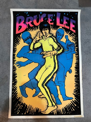 Vintage 1974 Bruce Lee Game of Death Black Light Poster Flocked 35" x ...