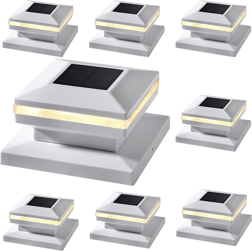 8 Pack Solar Post Cap Lights, Outdoor Decorative Solar Powered White ...
