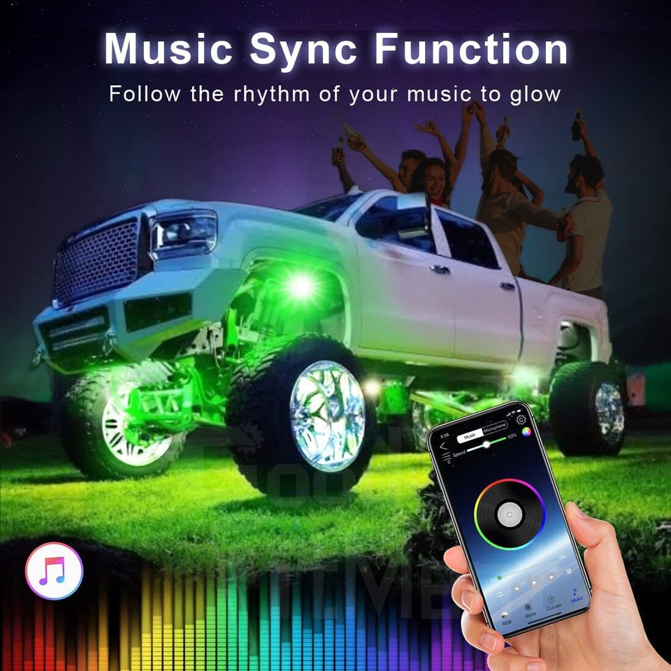 10 Rock Lights + 2x 1ft LED COB RGB Whips Light For Jeep Wrangler JL JK ...