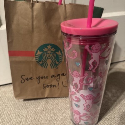 Roller Rabbit X Starbucks Limited Edition 24oz Pink Monkey Tumbler Cup ...