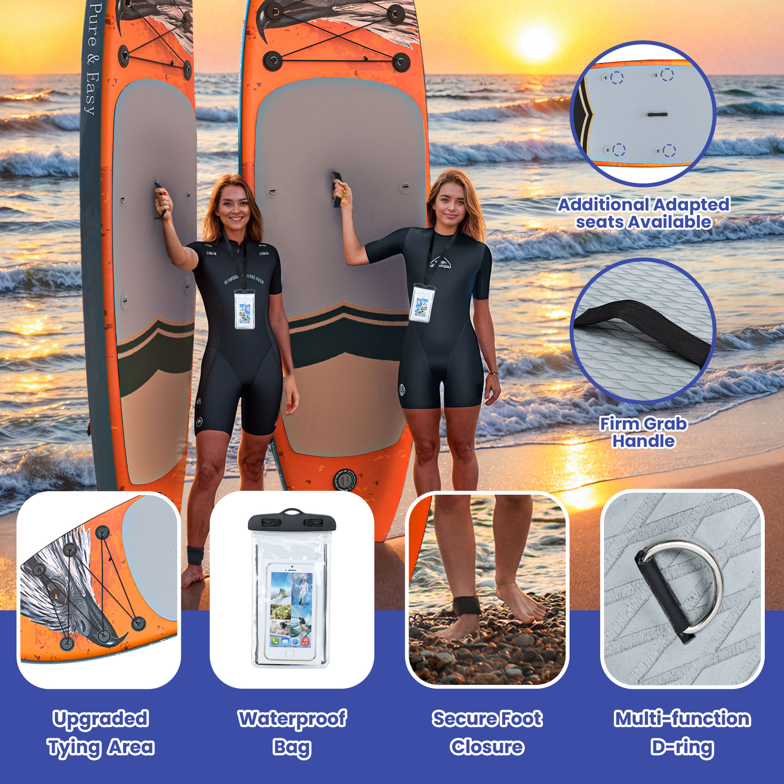 Floating Stand Up Paddleboard 11' x 2.8' PVC Water Yoga Fishing FREE ...