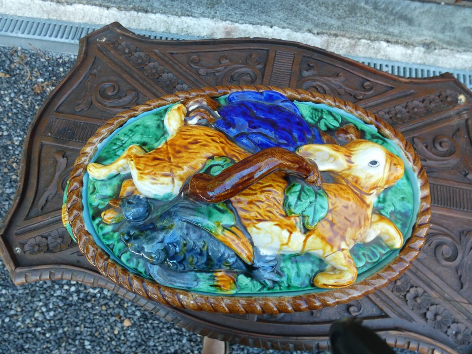 Antique LArge Majolica barbotine PAte Tureen hare duck relief rare | eBay