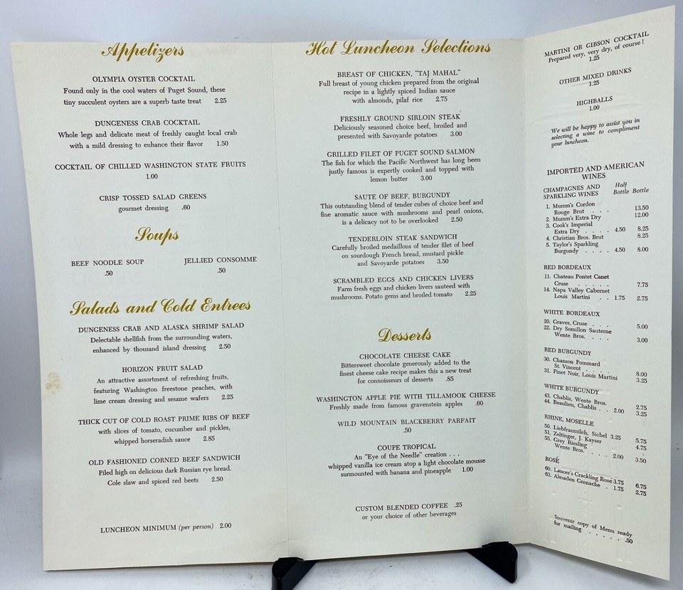 1960s Space The Eye Of The Needle Restaurant Menu Western Hotels ...