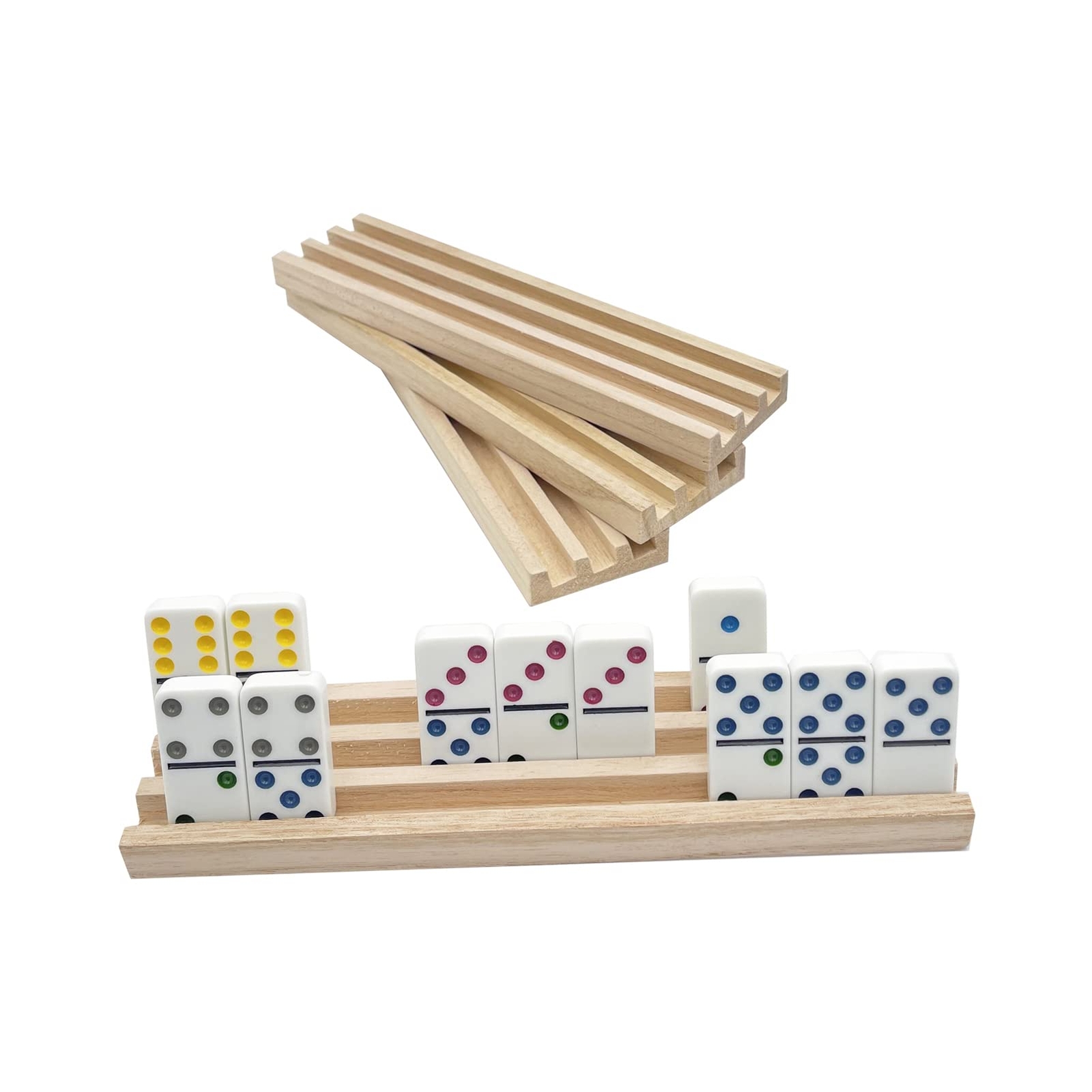 Domino Racks for Mexican Train Dominoes Wooden Domino Holders Set of 4 ...