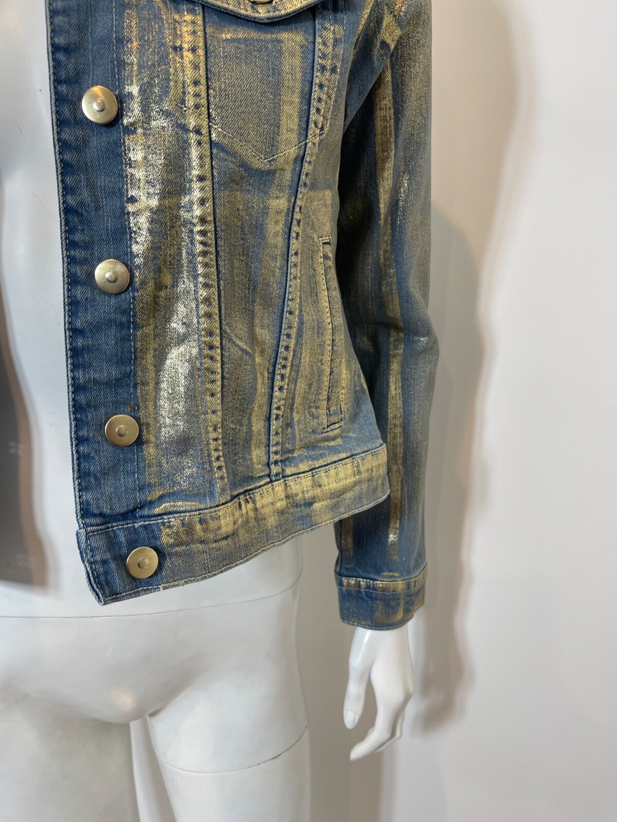NWT Madison Maison Metallic Coated Denim Jacket in Gold/Lt Denim Size S ...