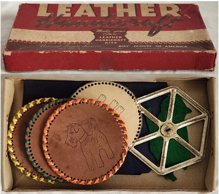 BOY SCOUTS LEATHER HANDICRAFT KIT w/ ORIGINAL BOX - VINTAGE MID-CENTURY ...