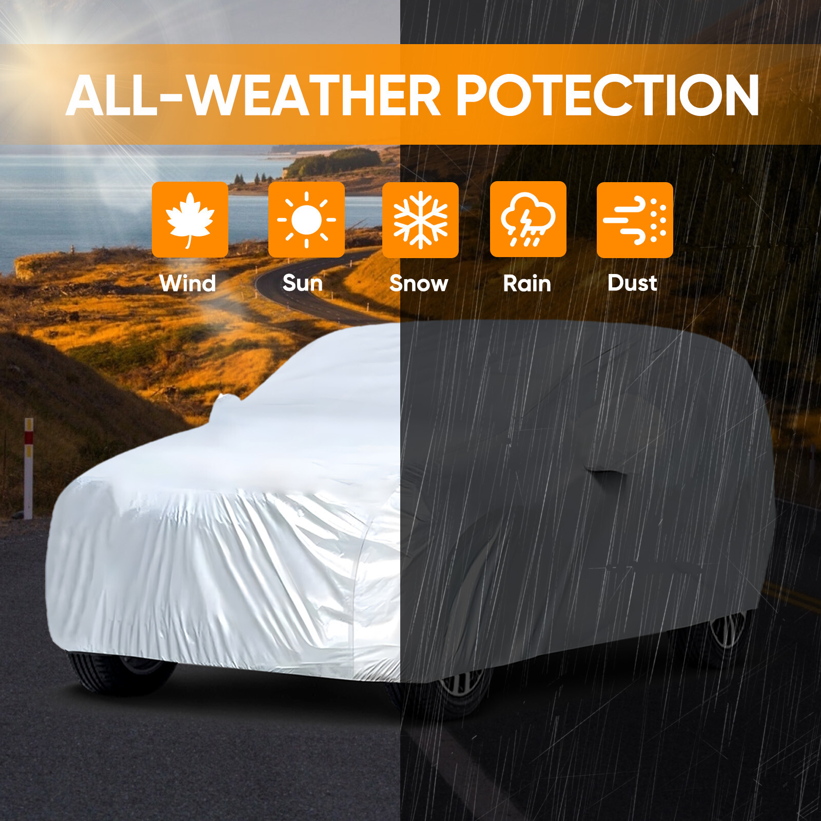 4.8M Full Car Cover In/Outdoor Dust UV Sun Snow Protection Silver Fit ...