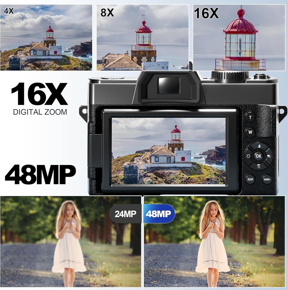 Digital Camera 5K 48MP 3" IPS LCD screen With Wide Angle & Macro Lens ...
