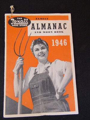 1946 Rexall Drug Store Family Almanac Booklet Farm Girl Pitchfork | eBay