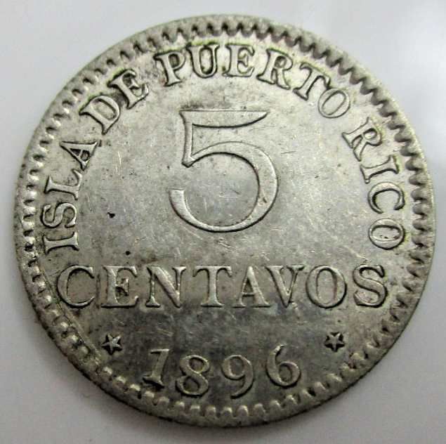 1895-96 Puerto Rico 5x COIN SET 5 CENTAVOS-1 PESO Authentic Originals ...