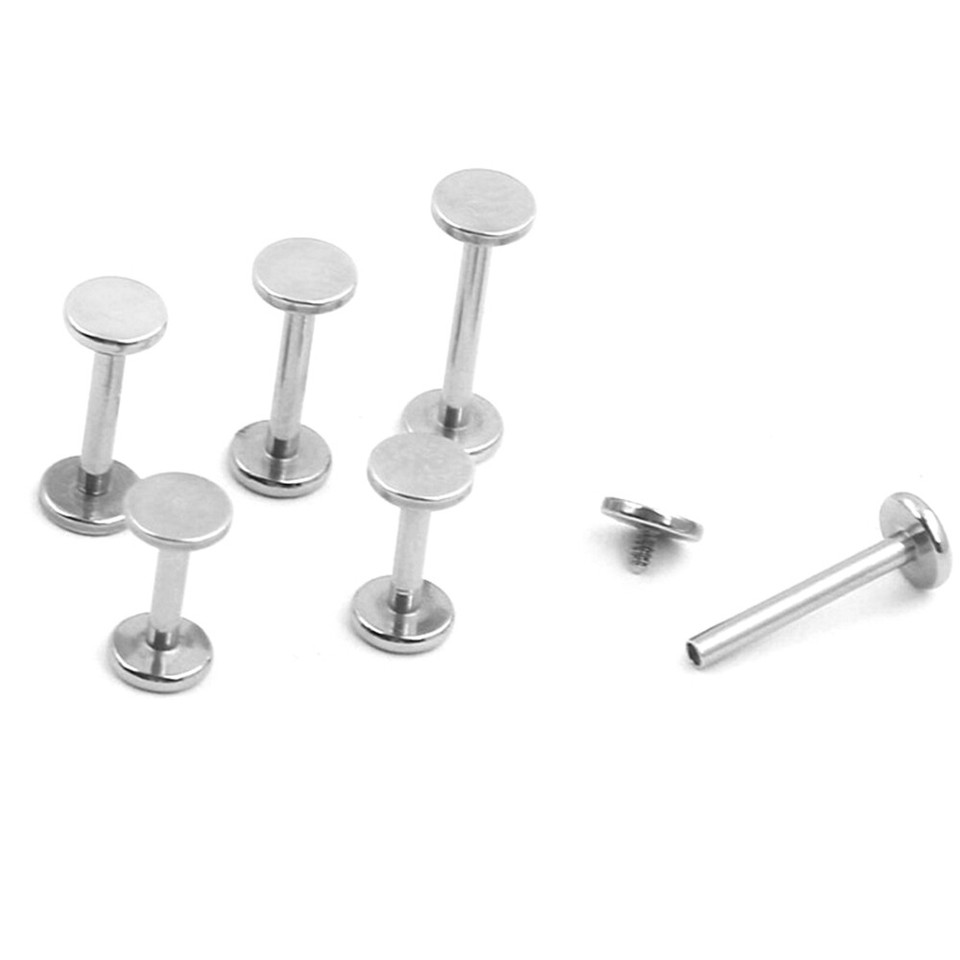 3pc 16G 6/8/10mm Bar Labret Ring Lip Flat Back Ear Stud Internal Thread ...