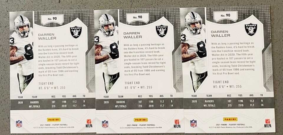 3 Lot 2021 Panini Playoff Football NFL #90 Darren Waller Base Card ...