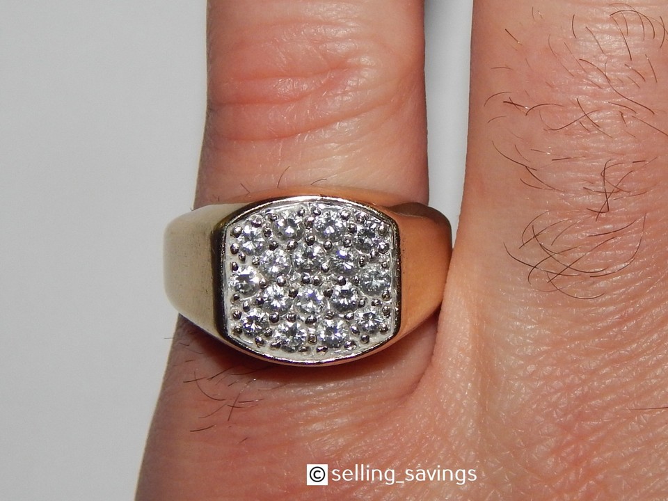14K SOLID YELLOW GOLD MENS 1.00 TCW DIAMOND CLUSTER HEAVY BAND RING ...