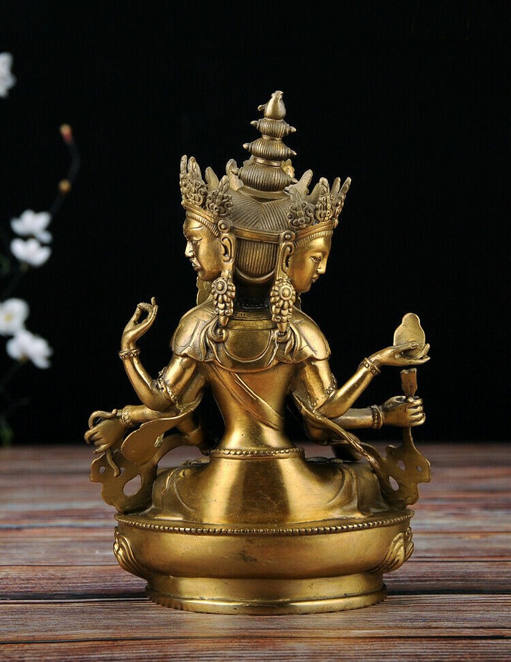 antique Tibetan Bronze3 face Vajra God Ushnishavijaya Namgyalma Buddha ...