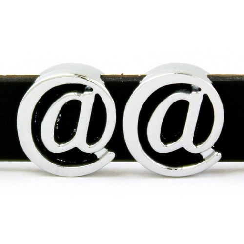10 Silver Tone Alloy at Symbol "@" Slide Charms Beads Fit 8mm Wristband ...