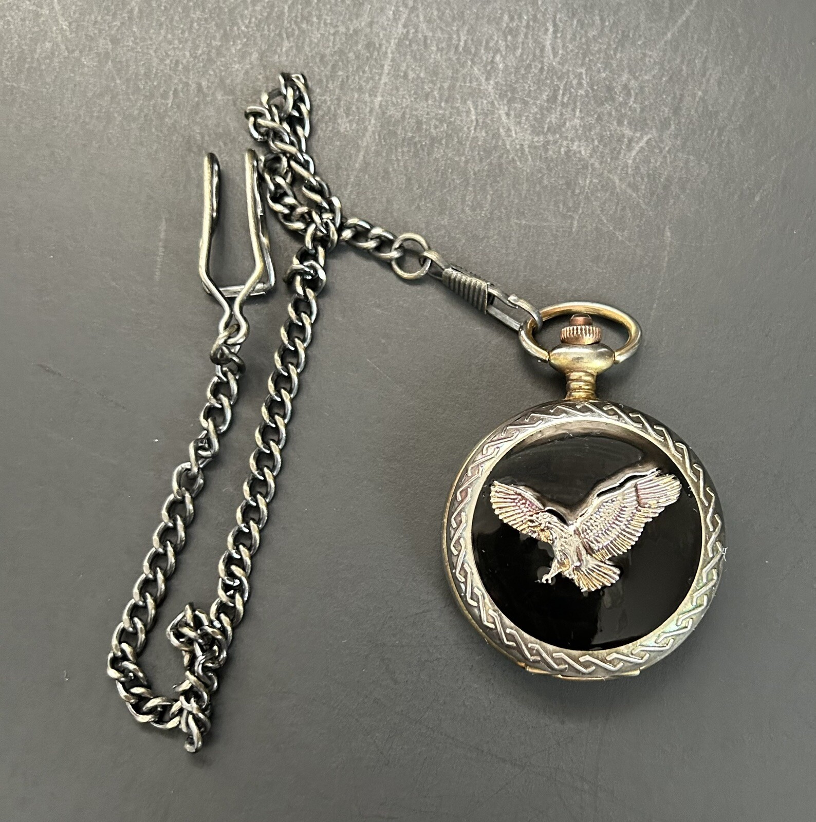Vintage Eagle Pocket Watch Quartz Japan Movement Chain Included Needs ...