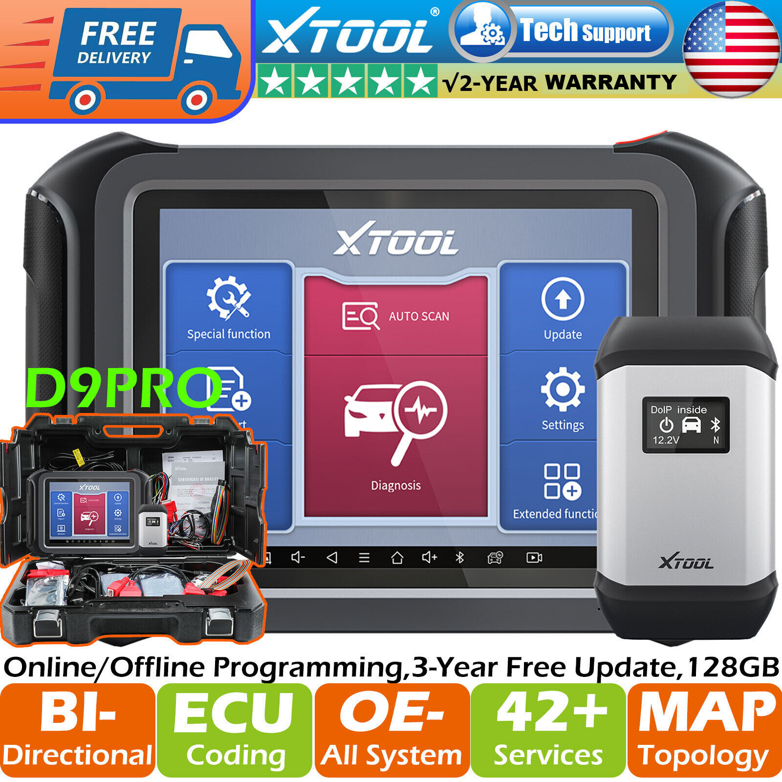 USED XTOOL D9 PRO Car OBD2 Diagnostic Scanner Programming Topology Map ...