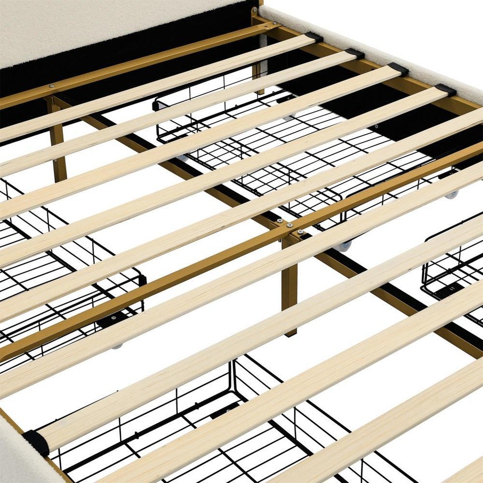 Queen Size Upholstered Smart Platform Bed Frame with 4 Drawer and Slats ...