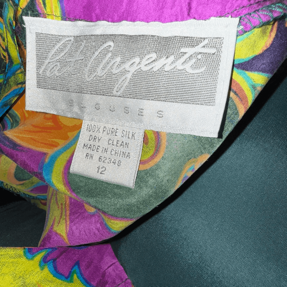 Vintage Pat Argenti 100% Silk Blouse | Baroque Abstract Print | Jewel ...