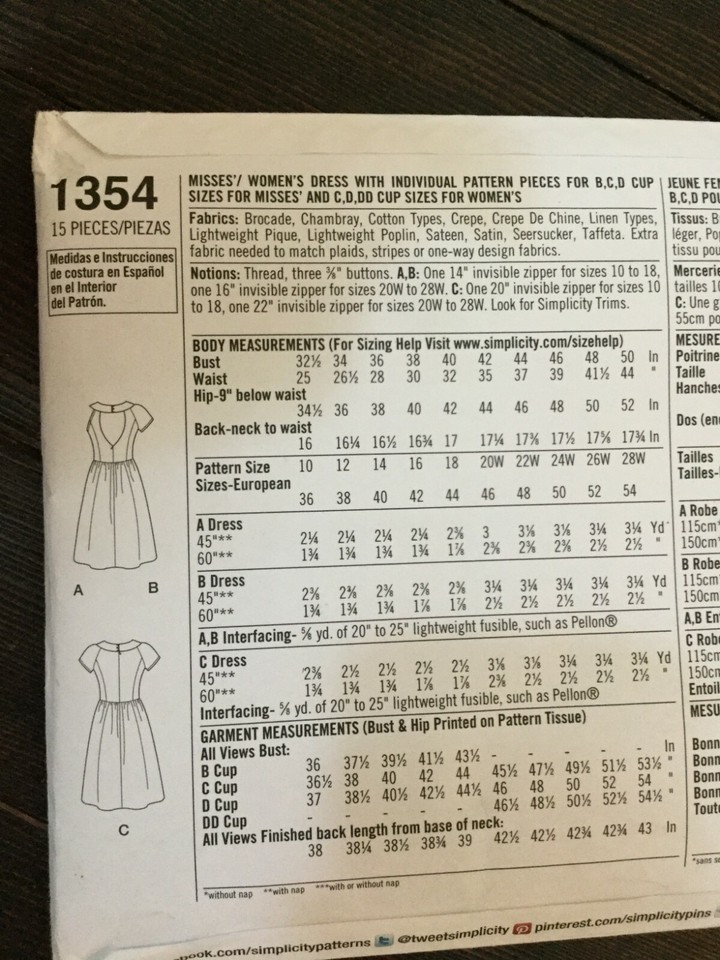 Simplicity Amazing Fit 1354 Dress Princess Seam Bodice Pockets 20W-28W ...