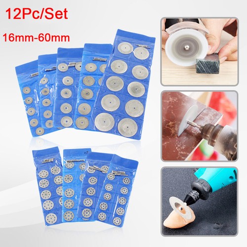 12Pc 16-60mm Mini Diamond Saw Blade Cutting Disc Rotary Wheel Grinding+ ...