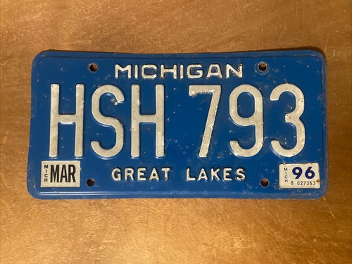1996 Michigan License Plate Great Lakes Blue # HSH 793 | eBay