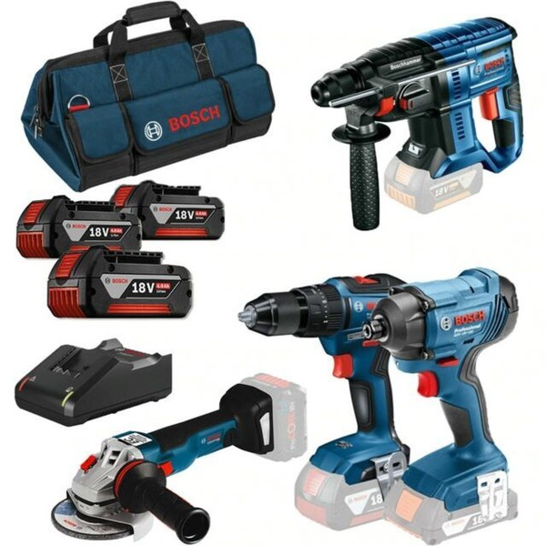 Bosch 0615990M2B 18V Li-Ion Cordless 4-Piece Power Tool Kit - Blue for ...