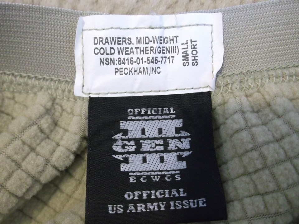 US ARMY POLARTEC G III MID-WEIGHT COLD WEATHER DRAWERS SIZE SMALL ...