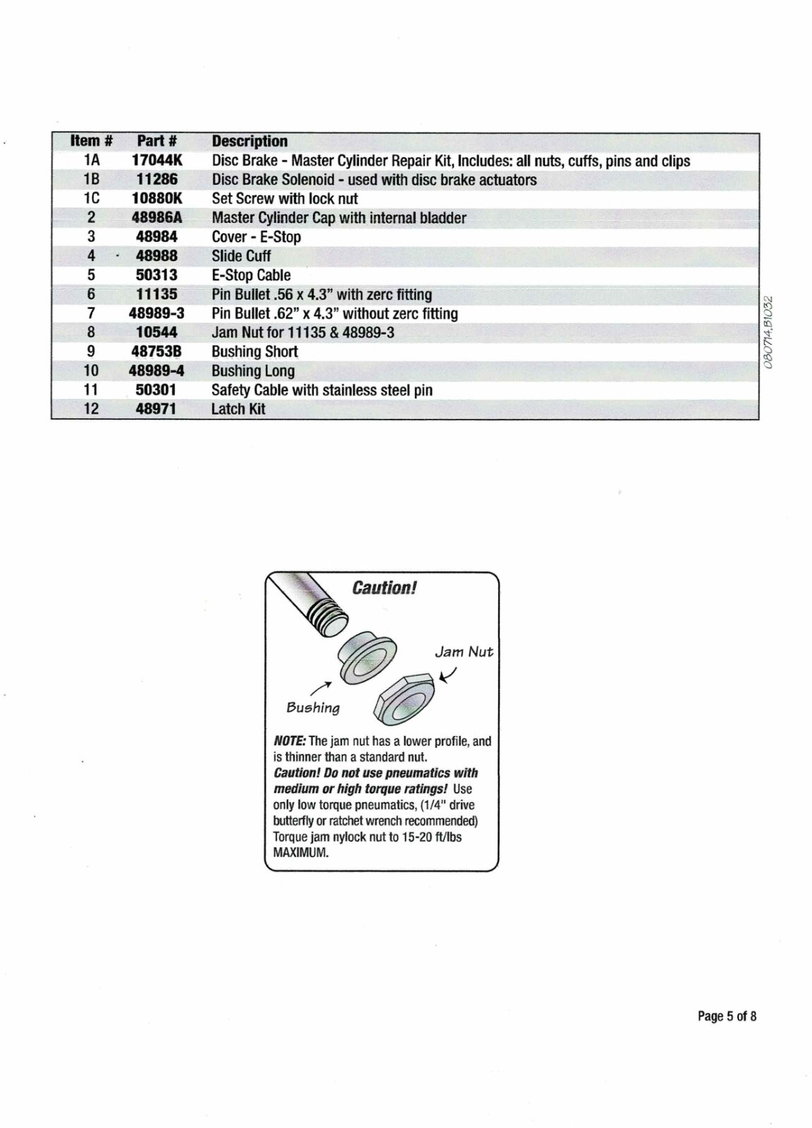 Master Cylinder Repair Kit for 8000# Disc Brake Actuator Model 80LP ...