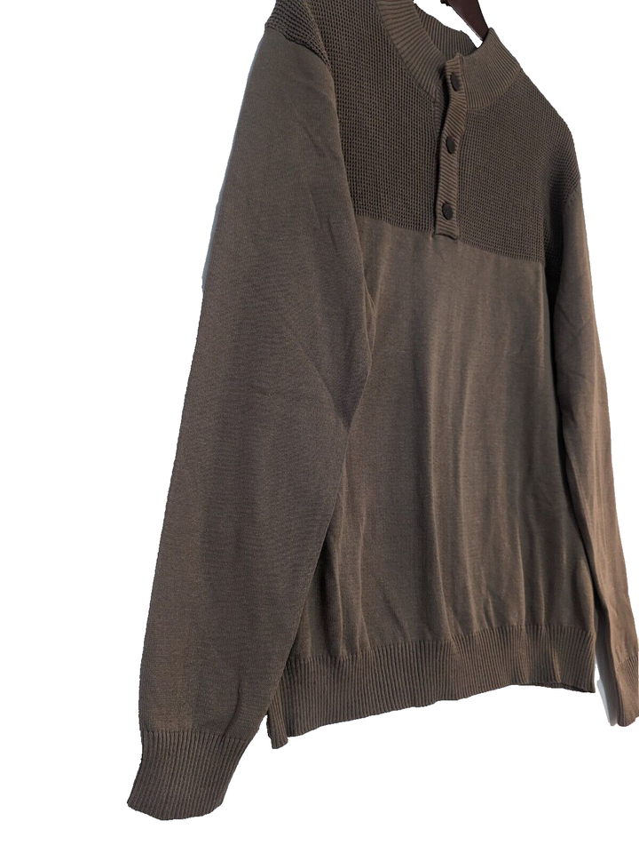 Club Room Men's Cotton Pullover Button Mock Neck Brown Sweater Size XL ...