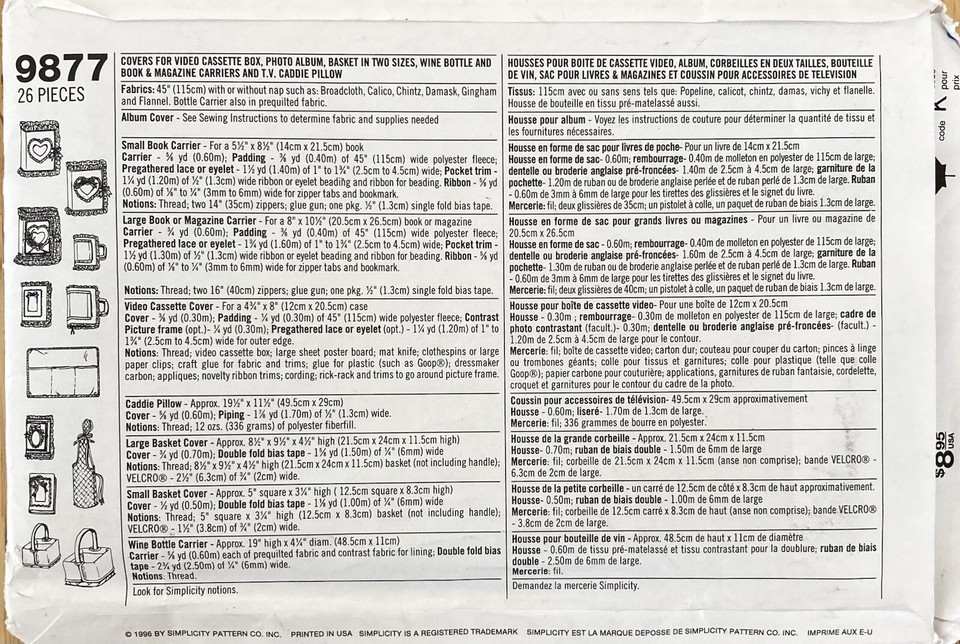 Simplicity Crafts 9877 Accessory Covers Pattern One Size Uncut | eBay