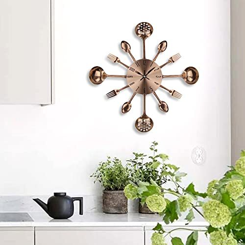 Kitchen Metal Copper Wall Clocks with Spoons and Forks 3D Copper-40cm ...