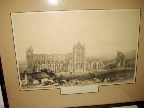 1842 Whitby Abbey Church, Yorkshire Lithograph of Queen w/ Burled ...