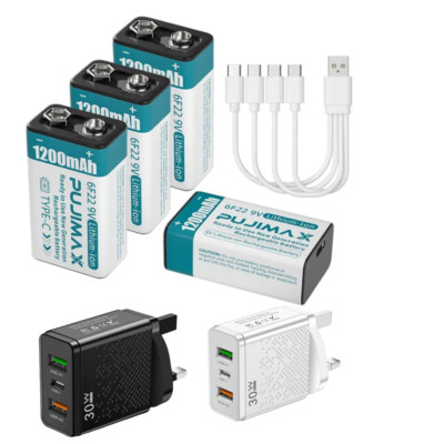 9v Battery USB Rechargeable Lithium 6f22 PP3 Block 9volt Li-ion ...