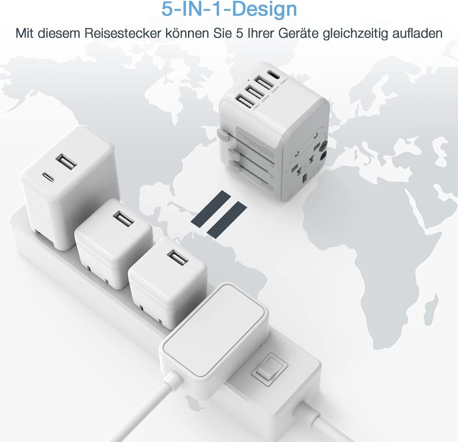 Universal Reisestecker 1AC Steckdose Weltweit mit 4 USB für EU US UK ...