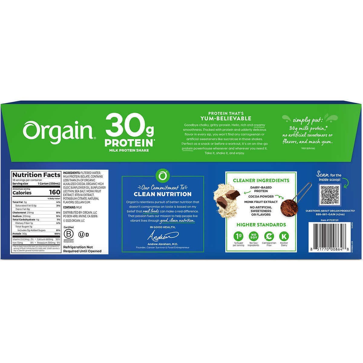 Orgain 30g Protein Shake, Chocolate Fudge, 11 fl oz, 18-pack | eBay