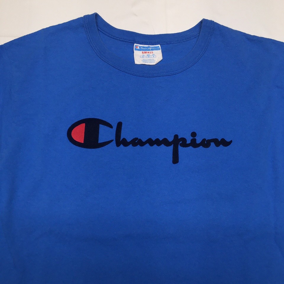 Champion Script Logo T-Shirt Men’s Small Blue Long Sleeve Hip Hop ...