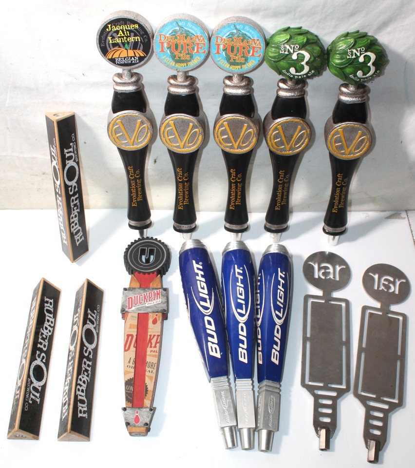 Lot of 14 Draft Beer Tap Handles Bud Light EVO Union Craft Rubber Soul ...