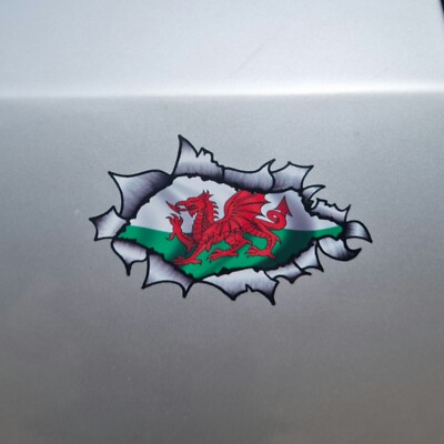 Wales Welsh Dragon Flag Ripped Metal Oval Vinyl Sticker Decal For Car ...