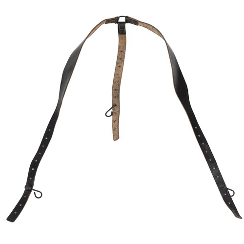 Original Austrian military leather suspender Y-strap adjustable black ...