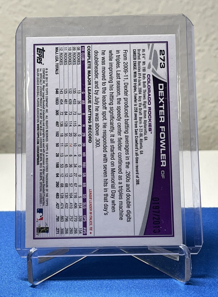 2013 Topps Dexter Fowler Gold Parallel 0197/2013 #273 Colorado Rockies ...