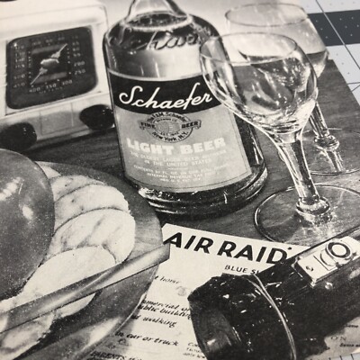 1943 WWII Advertising Ad Schaefer Light Beer Air Raid ALL SET FOR THE ...
