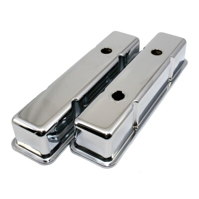 SBC Chevy 350 Chrome Tall Steel Valve Covers w/ Oil Cap Hole - 283 305 ...