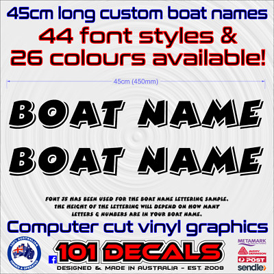 2x45cm custom vessel,tinny,runabout,fishing BOAT NAME lettering decal ...