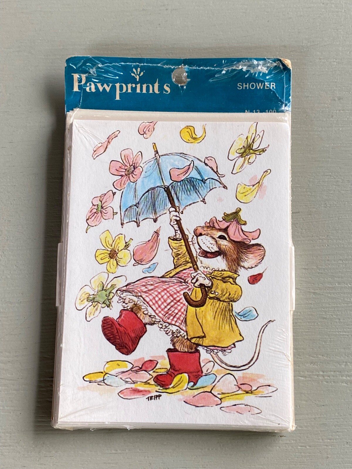 Vintage Pawprints Shower Invitation Card Wallace Tripp Art Paw Prints ...