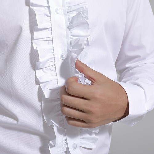 Men Gents Fashion Evening Shirt Wedding Top Ruffle Front Wing Collar ...