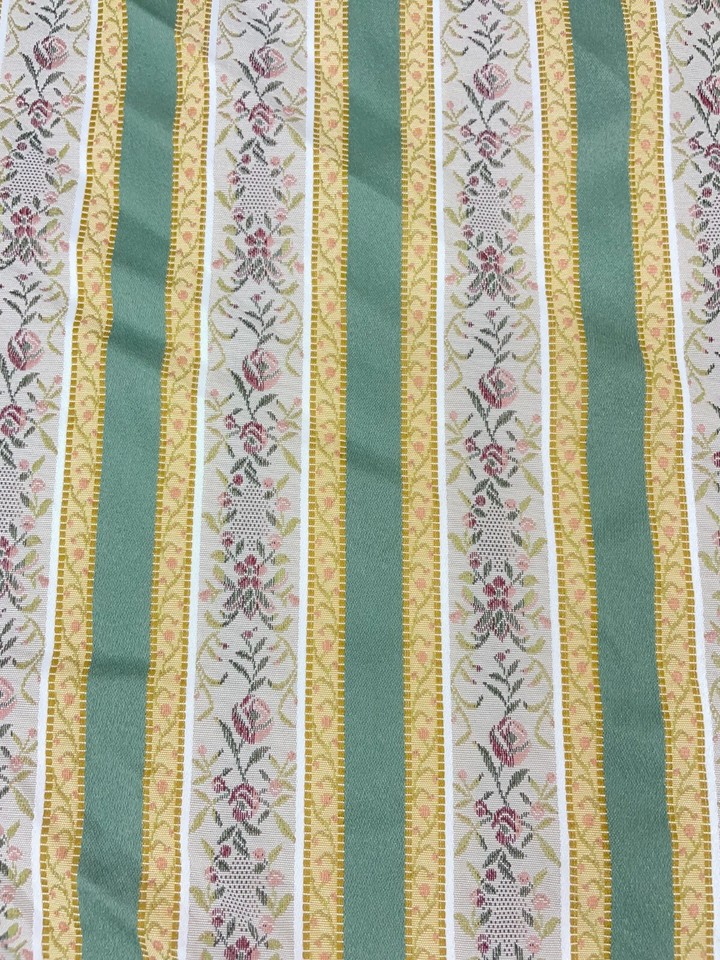 Vintage Regency Stripe Fabric in Green with Floral Pattern 140cm Width ...
